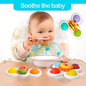 NAODONGLI 3PCS Suction Cup Toy for Baby 12-18 Months Spinning Sensory High Chair Toys Car Window Airplane Travel Toys First Birthday Easter Gift for Toddlers 1 2 3 Year Old Boys Girls