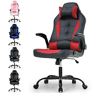 Meet perfect Gaming Chair Ergonomic Office Chair Desk Chair Leather Computer Chair Lumbar Support and Head Pillow Modern Executive Chair Adjustable Rolling Swivel Task Chair Home Office Chair, Red
