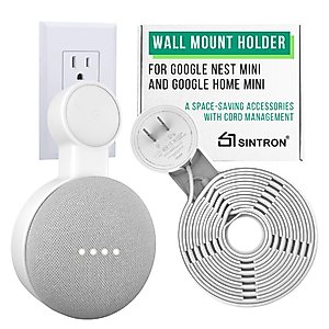 Sintron 2X Outlet Wall Mount Holder for Google Nest Mini and Google Home Mini, A Space-Saving Accessories with Cord Management for Google Smart Speakers 1st Gen. and 2nd Gen, No Messy Wires or Screws