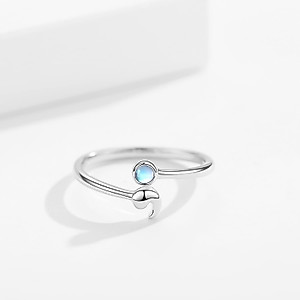 JUSTKIDSTOY Semicolon Ring 925 Sterling Silver Suicide Awareness Ring Adjustable Open Moonstone Ring Inspirational Gifts for Women Friends