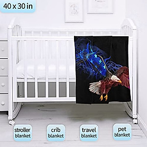 Ameican Flag Eagle Blanket, Bald Eagle Patriotic Throw Blanket, Super Soft Plush Warm Lightweight Flannel Animal Bird Throw, Great Gift for Veteran, Friend, Men, Women, Dad 80"x60" for Adult