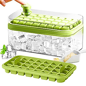 Ice Cube Tray with Lid and Bin, 2 Pack Ice Cube Trays for Freezer, 64 Pcs Ice Cube Mold (Green)