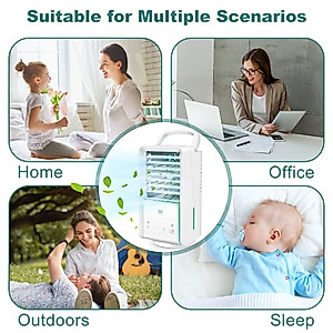 Ancokio Personal Air Cooler, 4 in 1 Personal Desktop Cooling Fan 3 Speeds 7 Colors Light, Evaporative Portable Air Conditioner with White 11.14 x 6.89 x 6.57 inches