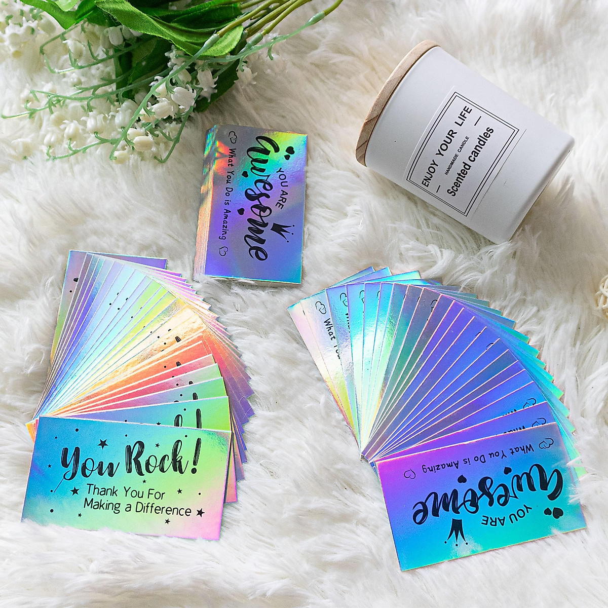 YHNTGB 210 pcs Holographic Thank You Cards bulk appreciation gifts You are Awesome You Rock Greeting Cards Thank You for Making a Difference Cards for Students Volunteers Doctors Teachers businessman