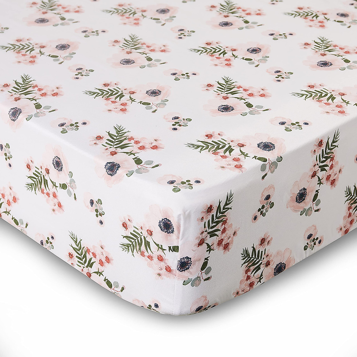 Levtex Baby - Fiori Toddler Bed Set - Black, Blush, Pink, White - Bold Floral - 5 Piece Set Includes Reversible Quilt, Fitted Sheet, Flat Sheet, Pillow Case, Decorative Pilow