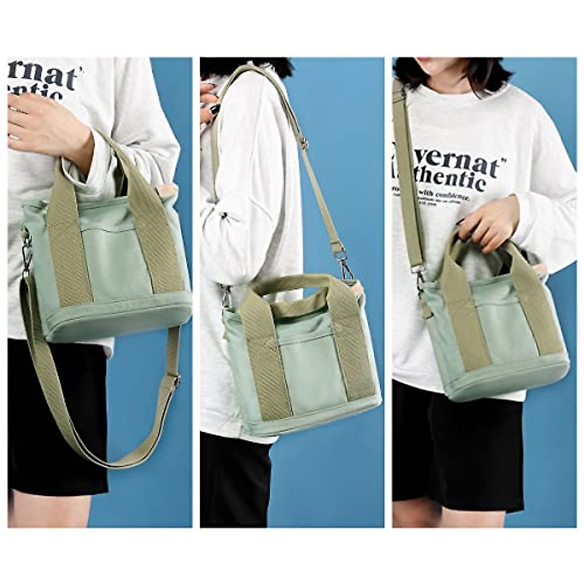 Canvas Tote Bag Women Small Mini Tote Bag Zipper Satchel Crossbody Shoulder Handbags Purse Pink