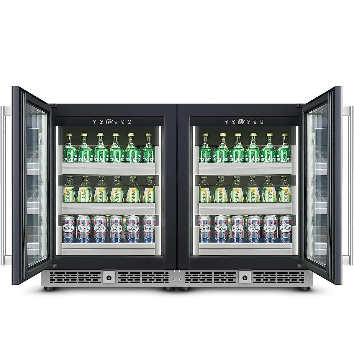 Vesgolden Undercounter Beverage Refrigerator Built-In/Freestanding 24-Inch 2-in-1 (Two) Residential Glass Door Refrigerator, Kitchen Inverter Compressor Chiller, Holds Beer, Soda, Coke