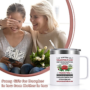 LiqCool Gifts for Daughter in Law, Daughter in Law Gifts from Mother in Law for Mothers Day Christmas, 12oz Daughter in Law Cofee Mug with Handle, Funny Gifts for Future Daugher in Law (White, 12 Oz)
