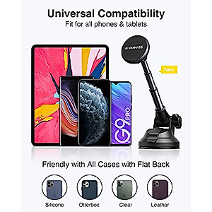 VANMASS Magnetic Car Phone Holder, [Super Strong Magets & Ultra Stable] Suction Cup Phone Holder Aluminium Alloy Structure, Handsfree Dashboard Window Car Mount Compatible with All Phones
