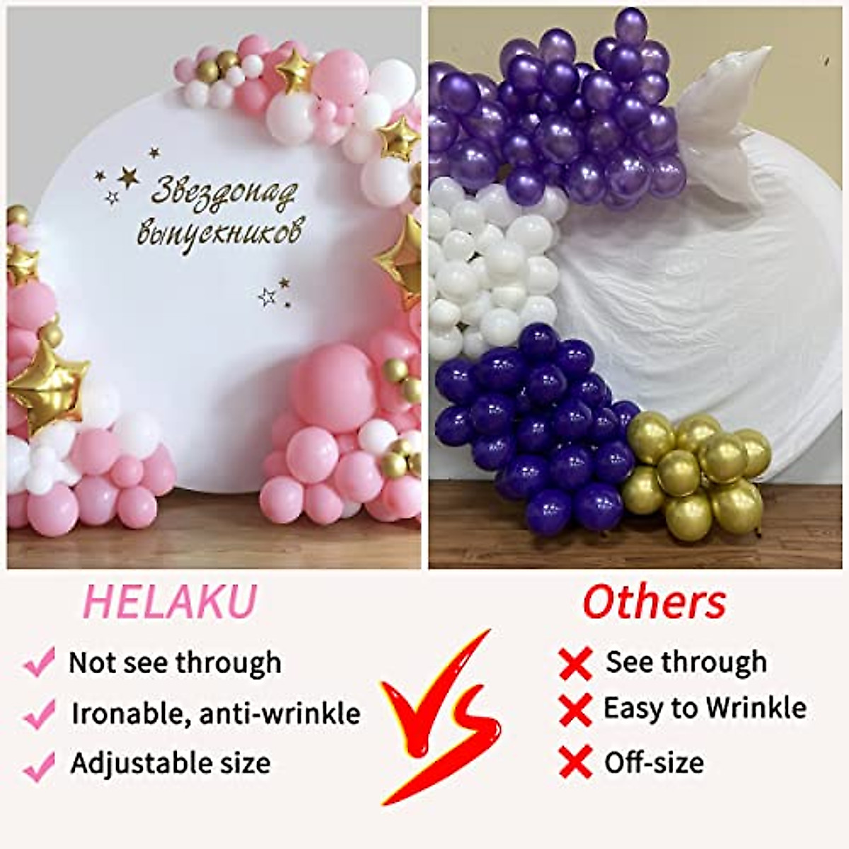 HELAKU White Round Backdrop Cover - 7.2x7.2ft White Circle Backdrop with 2 Backdrop Clips Round Backdrop Background Cover for Birthday Party Baby Shower Wedding Decorations