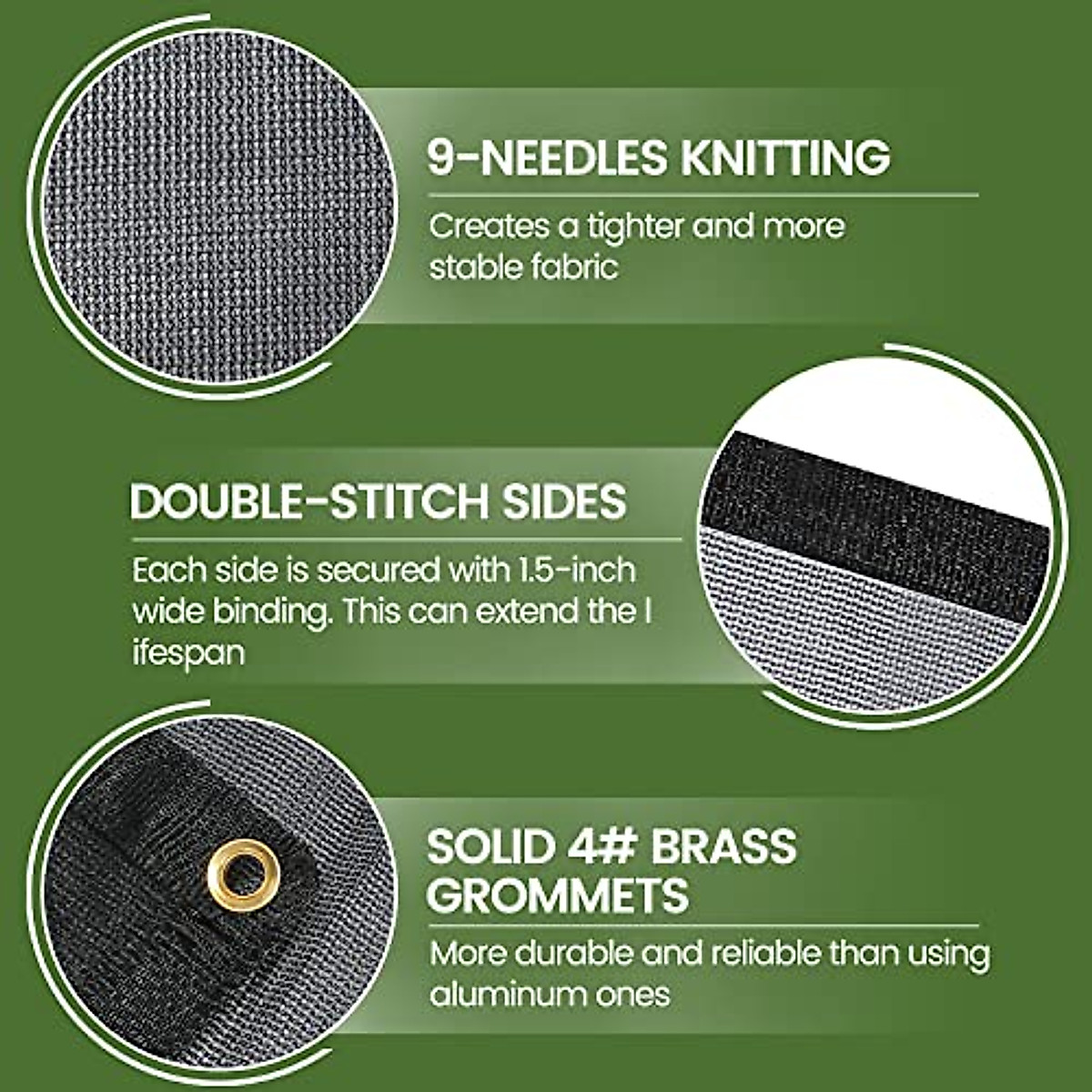 Windscreensupplyco 60-70% 8 FT X 10 FT Mesh Tarp/Shade Cloth 9-Needle Knitted Heavy Duty Black with Grommets for Green House, Garden, pergola, Pools, Dump Truck