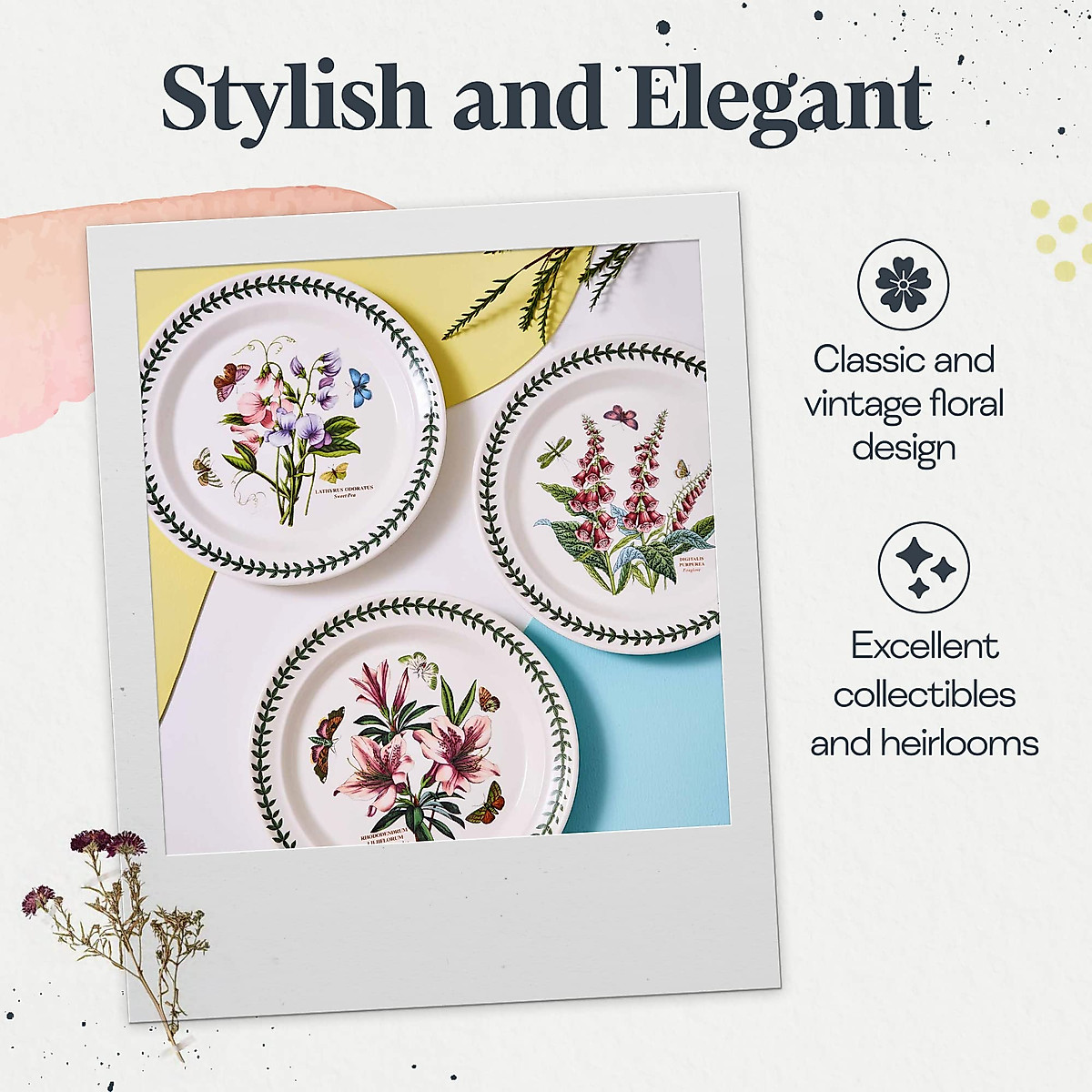 Portmeirion Botanic Garden 30 Piece Earthenware Dish Set | Dinnerware Set for 6 | Earthenware Dish Set | Includes Dinner Plates, Side Plates, Mugs, Soup Bowls, & Pasta Bowls