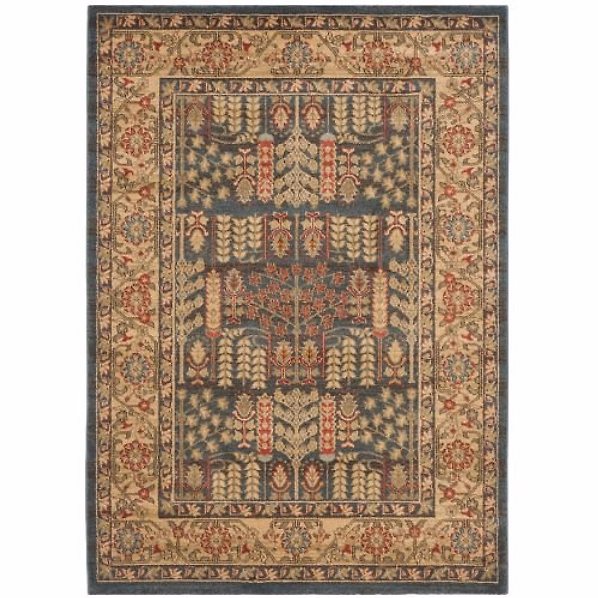 SAFAVIEH Mahal Collection Accent Rug - 4' x 5'7", Navy & Natural, Traditional Oriental Design, Non-Shedding & Easy Care, Ideal for High Traffic Areas in Entryway, Living Room, Bedroom (MAH697E)