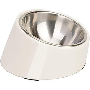 SuperDesign Mess Free 15° Slanted Bowl for Dogs and Cats, Tilted Angle Bulldog Bowl Dog Feeder, Non-Skid & Non-Spill, Easier to Reach Food S/0.5 Cup White