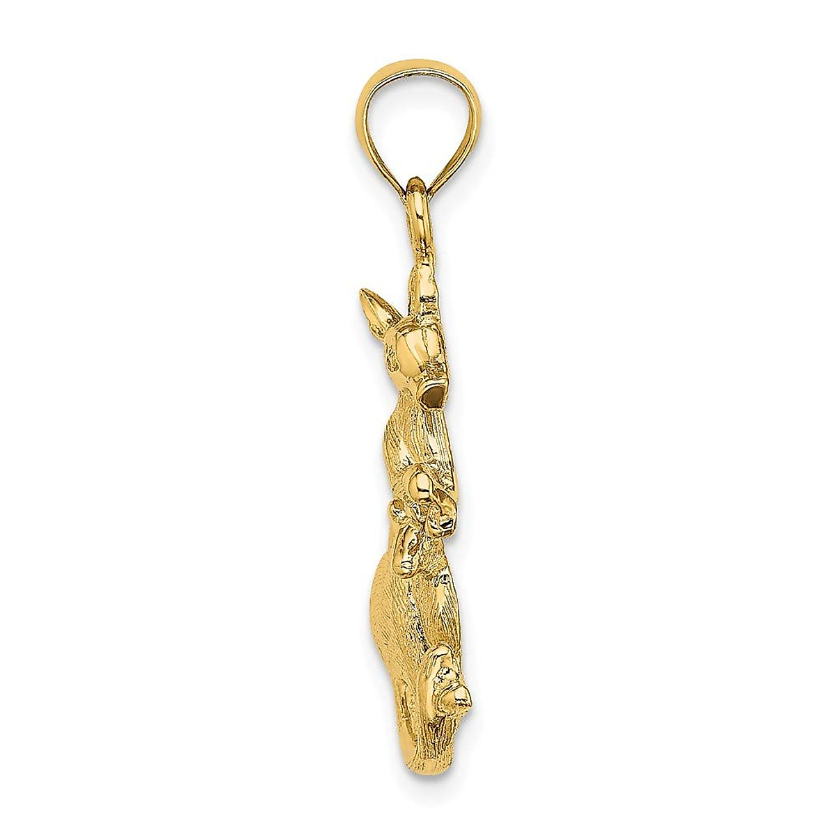 Solid 14k Yellow Gold 2-D KANGAROO WITH BABY IN POUCH Charm Pendant - 26mm x 13mm