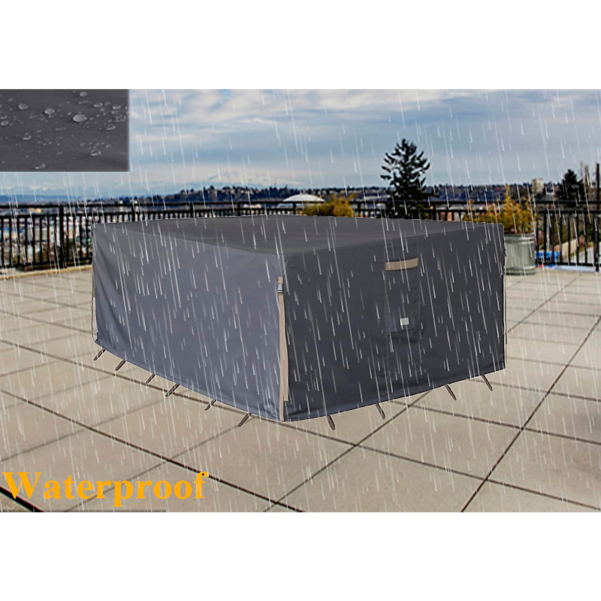 Garden Balsam Heavy Duty Waterproof Patio Furniture Covers,Fading Resistant Outdoor Table and Chair Covers Large Rectangular 128"Wx 82"D x 28"H Dark Grey