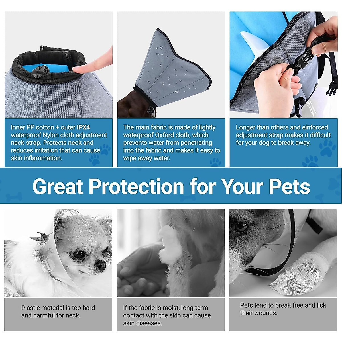 ipetstation Dog Cone Collar for Dogs After Surgery Extra Long, Adjustable Comfy Dog Elizabethan Pet Collar Cone for Large Dogs Anti-Lick Protective Wound (L (Neck Girth: 12.6-17.3in))