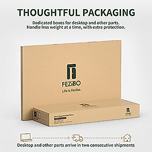 FEZIBO Mid Century Modern Electric Standing Desk with 3 Drawers, 48 x 26 Inches Whole Piece Sit Stand Up Home Office Desk, Black Walnut Top with Black Frame (2 Packages)