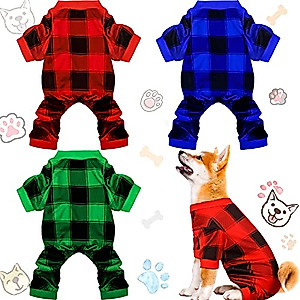 3 Pieces Christmas Dog Pajamas Red Buffalo Plaid Jumpsuit Puppy Bodysuit Pet Pajamas Buffalo Check Cute Apparel Pajamas for Small Medium Dog Cat Chihuahua Puppy Christmas Costume(L (fit 7.7-9.9lbs))