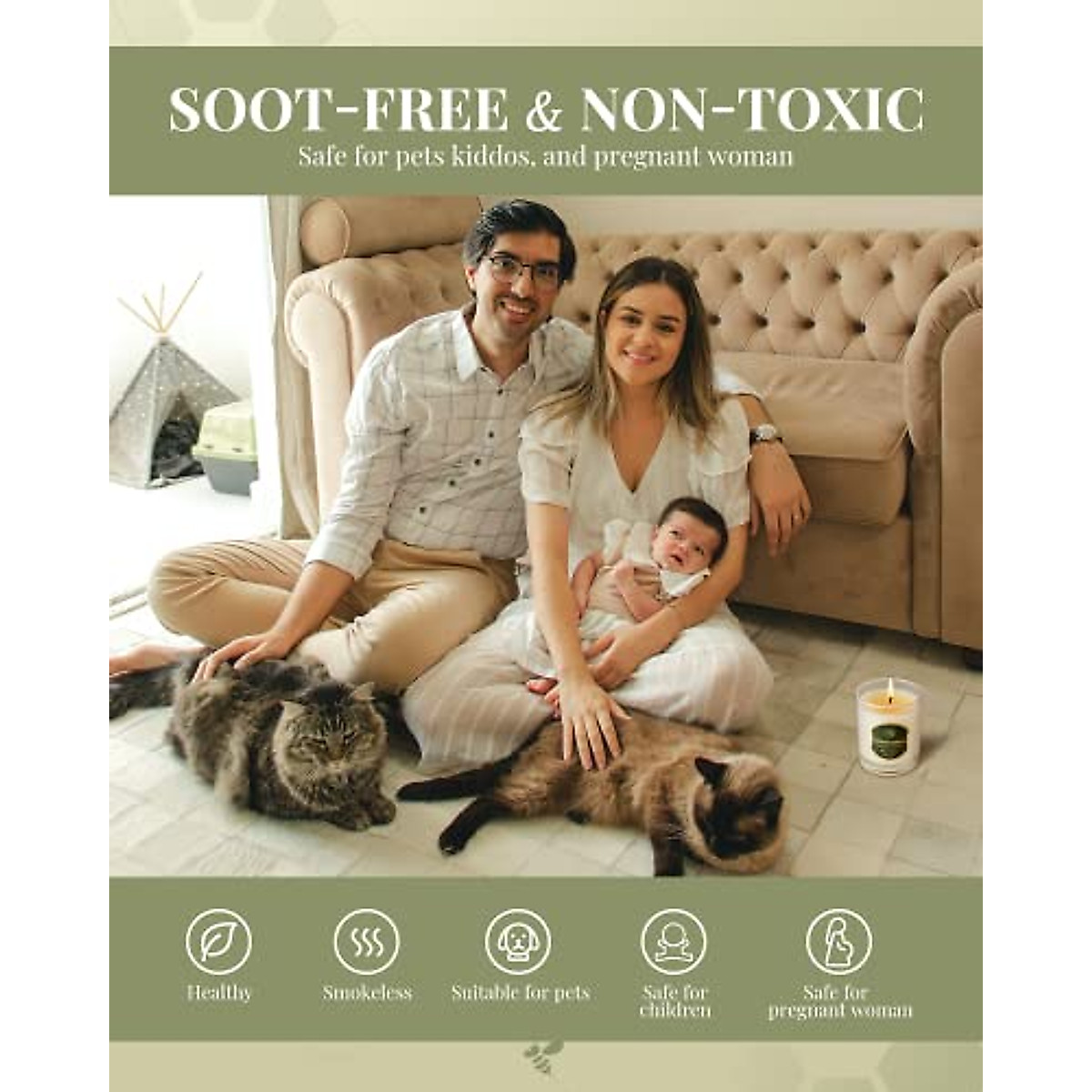 Veda Tinda Scent Vanilla Scented Candles Gift for Women, Beeswax Candles for Home Scented, Strong Scented Candle Keep Your Home Smell Heavenly, 7.4oz Over 55 Hours