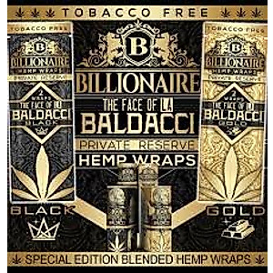 Billionaire Hemp Natural Hemp Wraps - Baldacci Gold - Fruit of the Gods Flavor - 2 Wraps per Pack - 25 Pack - 50 Wraps total incl. Frugal Smoker Sticker