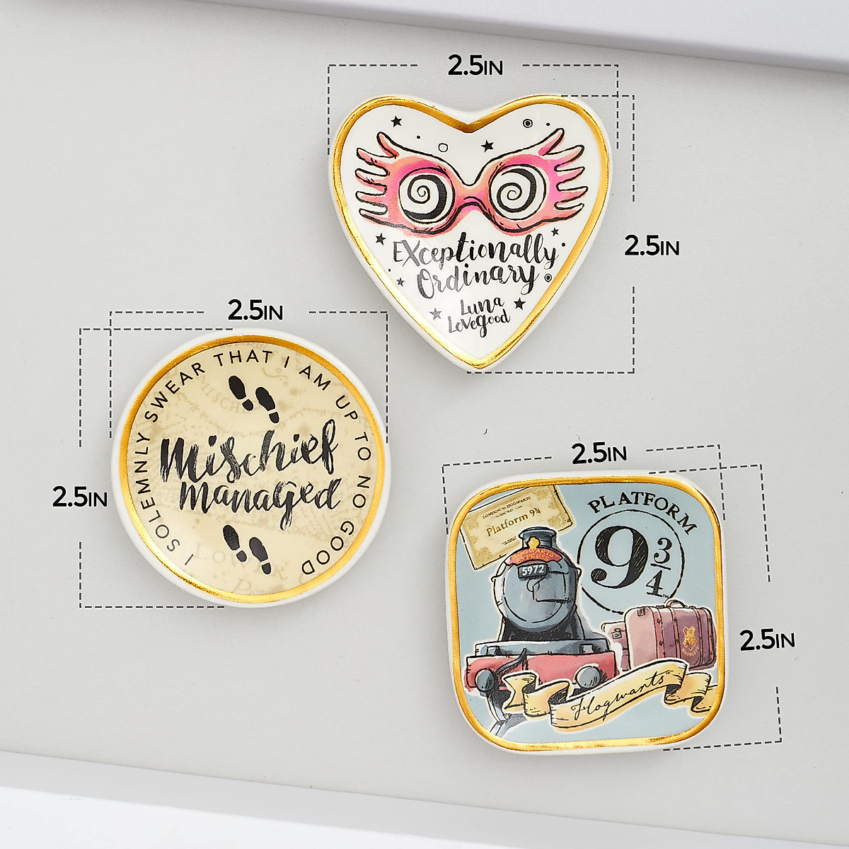 Harry Potter Trinket Dish Set - Ring Jewelry Tray - Mini Ceramic Trinket Trays, 3 Piece Gift Set