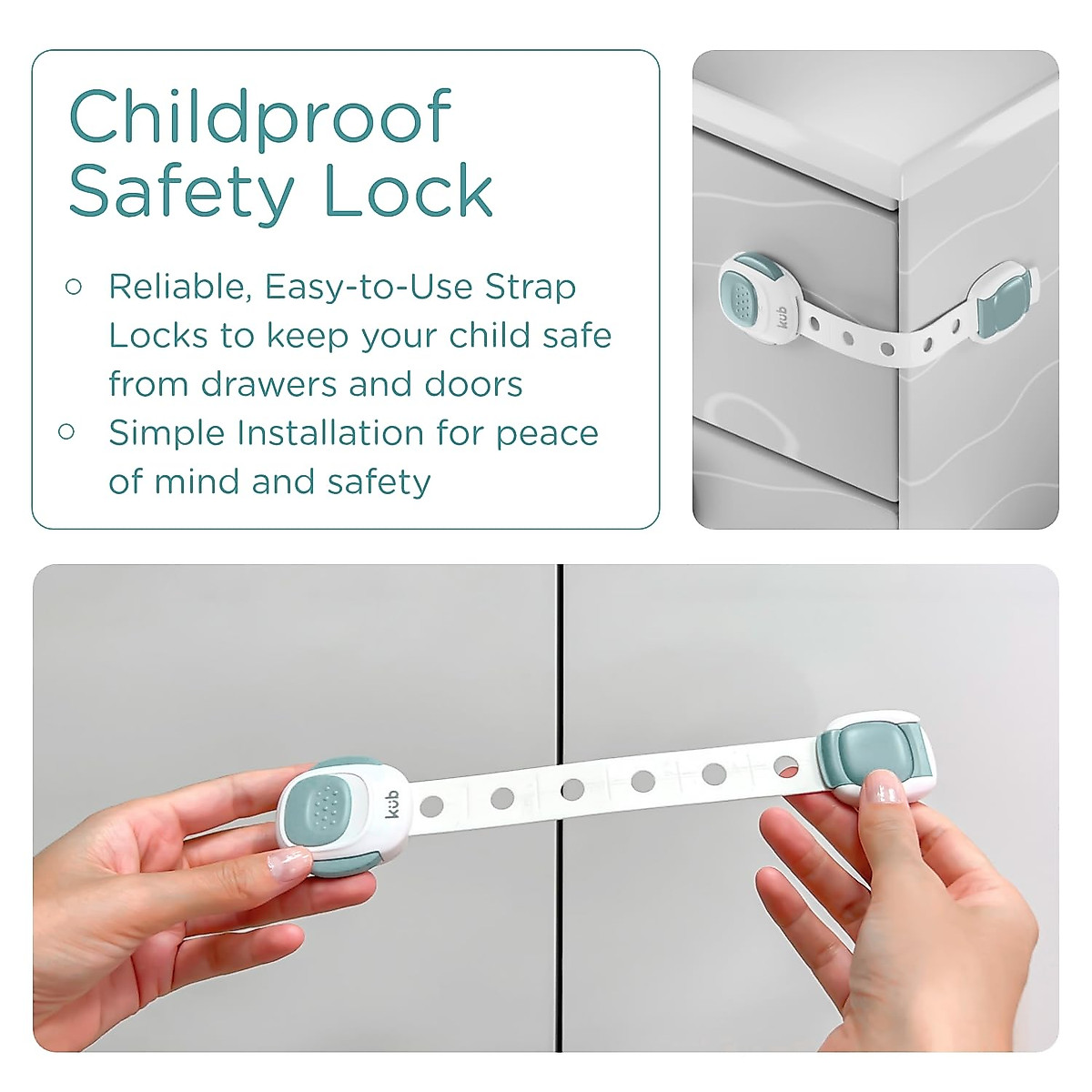 Baby Proofing Child Safety Strap Locks + Child Proof Outlet Covers (6+6 Pack) - Safety Locks for Baby with 3M Adhesive - Child Proof Cabinet Latches for Drawers, Fridge, Toilet - No Drilling (Green)