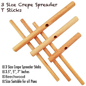 BestChoice Crepe Spreader Sticks 3 Set | 3 Pcs | 7inch, 5inch, 3.5inch Inches Crepe Spreader Sticks | Convenient Sizes to Fit Any Crepe Pan Maker - All Natural Handmade Beechwood T-Shape Construction