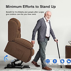 YONISEE Power Lift Chairs Recliner for Elderly with Massage and Heat - Heavy Duty Extra High Backrest Reclining Chair for Tall, Overstuffed Fabric Cozy Sofa with 2 Side Pocket, Dark Brown