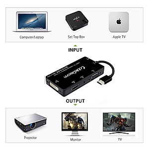 CABLEDECONN Multiport 4-in-1 HDMI to HDMI/DVI/VGA Adapter Cable with Audio Output Converter (Black)