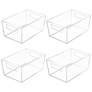 Richards Clear Plastic Storage Bins for Kitchen Cabinet, Pantry, Bathroom Organizer-Makeup Holder Closet Containers with Handles for Toys and Shoes. 8.97 x 6.02 x 4.09. Pack of 4