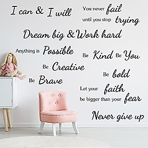 11 Pcs Inspirational Wall Decal Stickers Motivational Quote Wall Decor Vinyl Wall Stickers for Bedroom Living Room Office Nursery Removable Wall Stickers Quotes Saying for School Classroom Teen Dorm