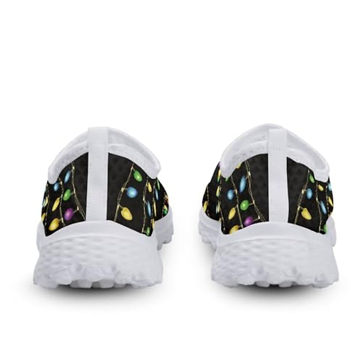 INSTANTARTS Womens Athletic Water Shoes Colorful Christmas Light Air Mesh Quick Dry Sports Aqua Shoes Lightweight Slip-on Outdoor Running Sneakers