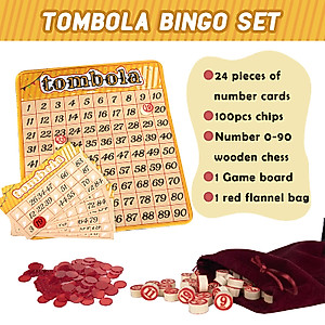 Extguds Tombola Bingo Game,Vintage Tombola Italian Game,Russian Lotto with number1-90 for Lottery, for up to 24 Players