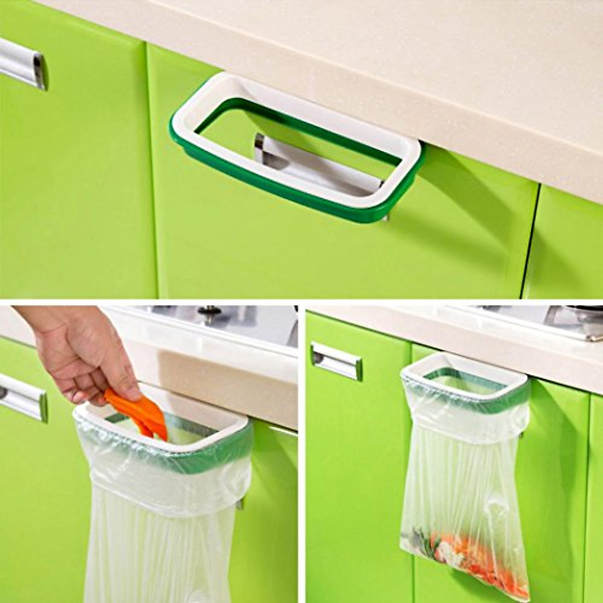 Ninasill ღ ღ Garbage Bag Holder Plastic Bracket Stand Rack Kitchen Trash Storage Hanger Bags (Green 0)