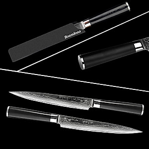 BOAMLONA Damascus Carving Knife - 8" Slicing Razor Sharp Meat Cutting Knife - Japanese VG10 Steel Core High-carbon steel Forged -Full Tang Ergonomic G10 Handle/w Sheath&Gift Box