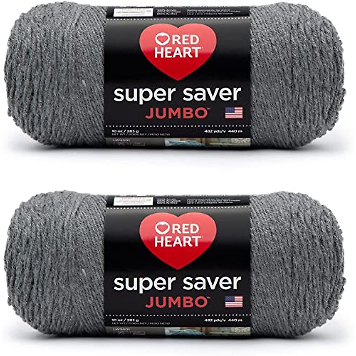 Red Heart Super Saver Jumbo Yarn, Gray eather, 4.25 x 10.5 x 4.25 inches (Pack of 2)