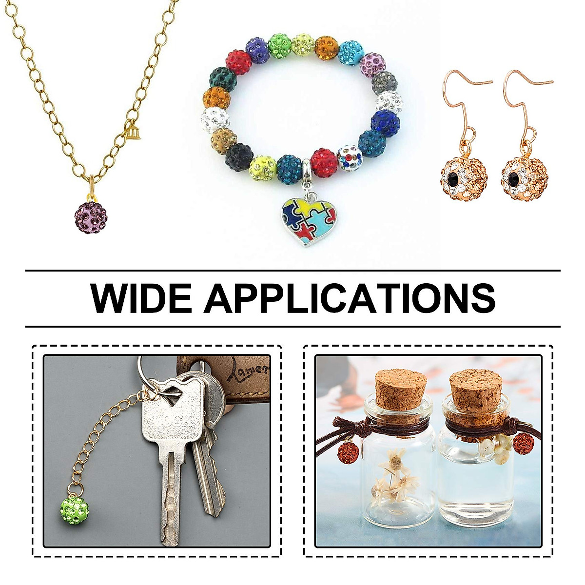 PAGOW 100 Pieces Rhinestone Clay Beads, Mixed Colors Pave Disco Ball Clay Beads with Rhinestones, Polymer Clay Crystal Round Rhinestone Beads Charms for Jewelry Making DIY Necklace Bracelet