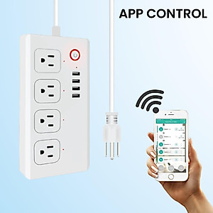 Smart Power Strip, Smart Plug with 4 AC Outlets and 4 USB Ports, WiFi Surge Protector Works with Alexa and Google Home, App/Remote/Voice Control, Schedule/Timer, White, 10A