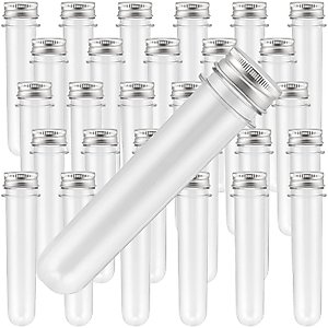 SHEUTSAN 60 Pack 40ml Clear Plastic Test Tubes, 23 x 140mm Clear Candy Tubes with Screw Caps, Sample Test Tubes Containers for Gumball Candy Storage, Bath Salt, Party Favors