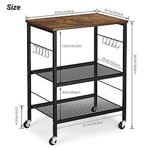 LIANTRAL Rolling Cart, 3-Tier Utility Microwave Bar Coffee Cart Kitchen Storage Shelf On Wheels, Brown Large Side End Table Nightstand for Home Office