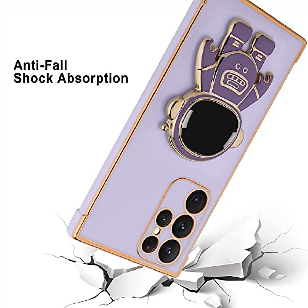 AIGOMARA 6D Plating Astronaut Hidden Stand Case Cover for Samsung Galaxy S22 Ultra 5G Women Astronaut Folding Bracket Kickstand iPhone Case with Camera Protector Soft TPU Shockproof Bumper - Purple