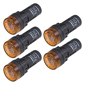 uxcell 5Pcs Yellow Indicator Light with Buzzer AC/DC 24V, 22mm Panel Mount Flashing Alarm, for Electrical Control Panel, HVAC, DIY Projects