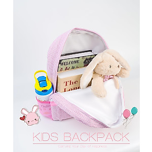 MT WORLD Personalized Toddler Backpack Preschool Backpack Daycare Backpack Child Backpack Preppy Packpacks Kids Bookbags Seersucker Toddler Bookbag(Pink)