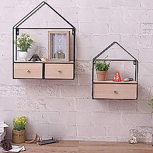 PIBM Stylish Simplicity Shelf Wall Mounted Floating Rack Shelves Triangle House Iron Art Solid Wood Drawer Multifunction,2 Sizes, a , 25X12X35CM