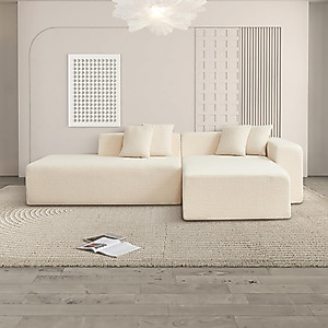 VnndeNest 105" Modular Sectional Couch, Comfy Upholstered L-Shape Sectional Sofa with Left Chaise Lounge, Lambwool Sherpa Fabric Corner Sofa, 4 Seater Cloud Sofa for Living Room, Bedroom, Beige