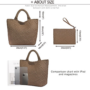 Fashion Hobo Bag Handmade Woven Casual Female Handbag Large Capacity Neoprene Tote Bag Patchwork Women Shoulder Bags (Khaki)