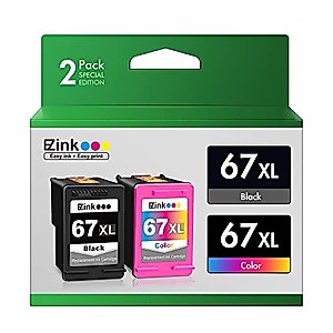 E-Z Ink (TM Ink Cartridge Replacement for HP 67XL 67 XL 67 for DeskJet 2755e 4155e Envy Pro 6455 6458 6475 Envy 6455e 6055 6055e 6075 DeskJet Plus 4132 4155 (1 Black,1 Tri-Color 2 Pack