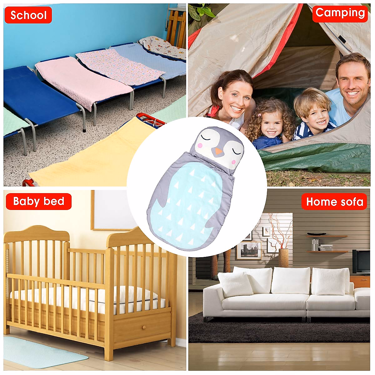 ELEOPTION Kids Sleeping Bag, Animal Print Pattern Children Nap Mat 3-in-1 Travel Bedding Bag Slumber Bags for Toddles Boys Girls Young Children 0-6 Year Old