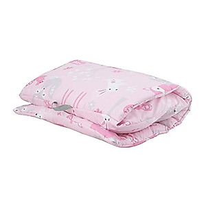Everything Kids Pink, Rose, Grey & White Fox Deluxe Easy Fold Nap Mat, Pink, Green, Rose, White
